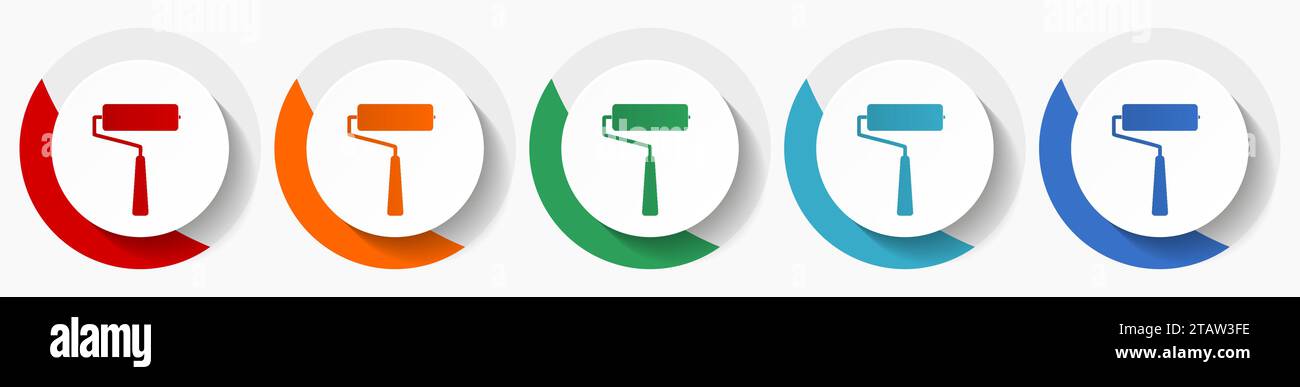 Roll painter, roller vector icon set, flat icons in 5 color options for ...