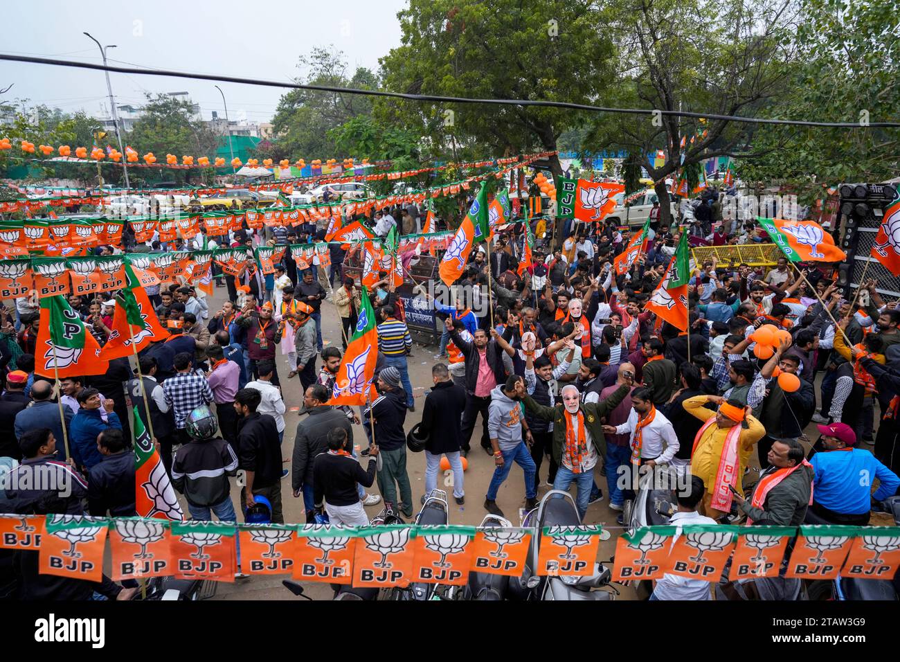 Supporters of India's ruling Bharatiya Janata Party, or BJP, celebrate ...