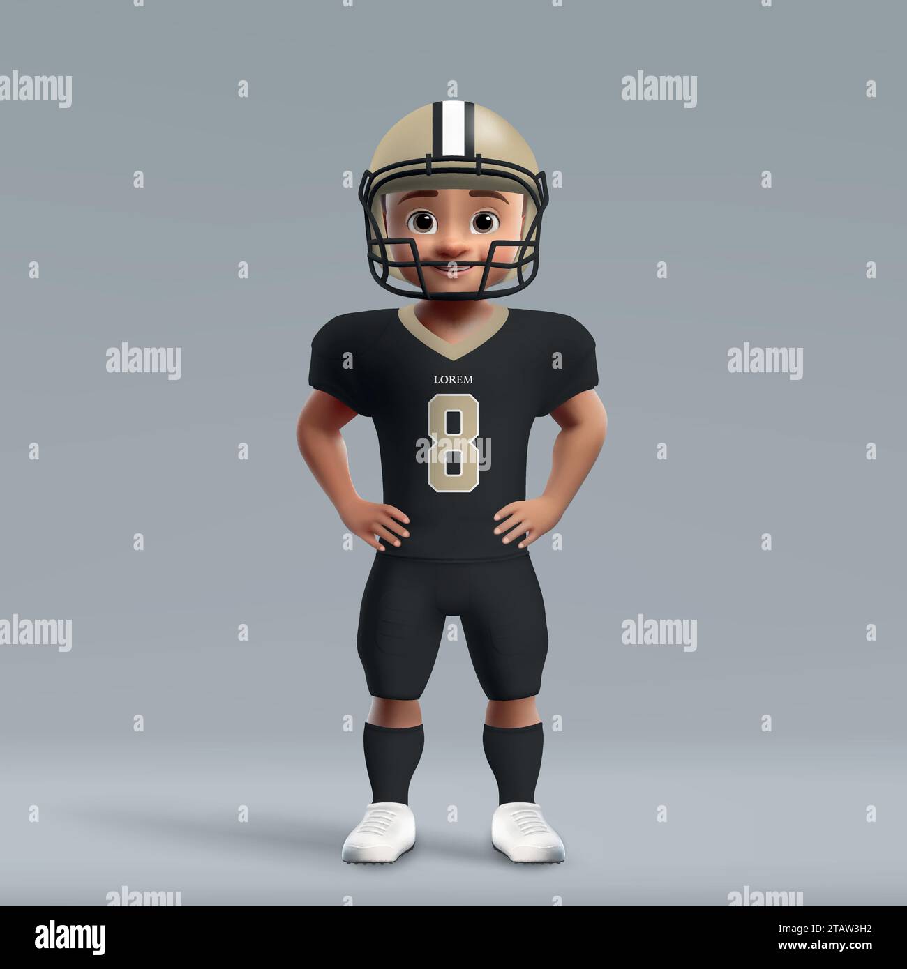3d cartoon cute young american football player in New Orleans Saints ...