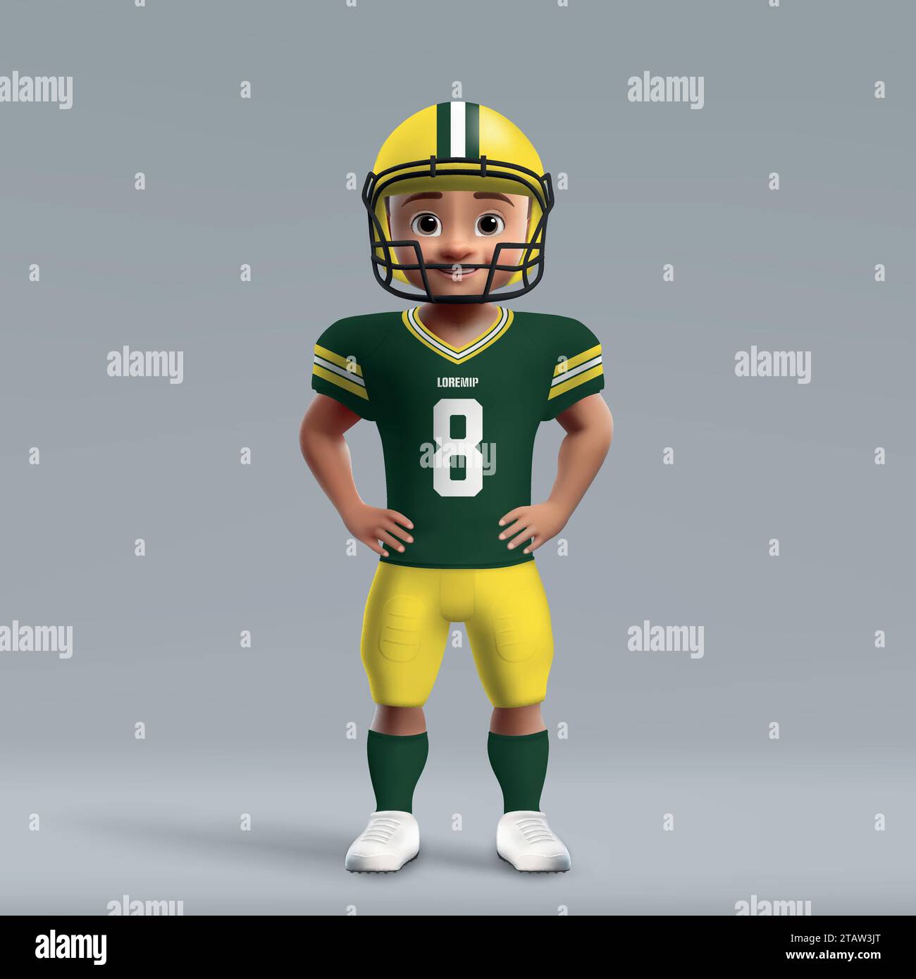 3d cartoon cute young american football player in Green Bay Packers ...