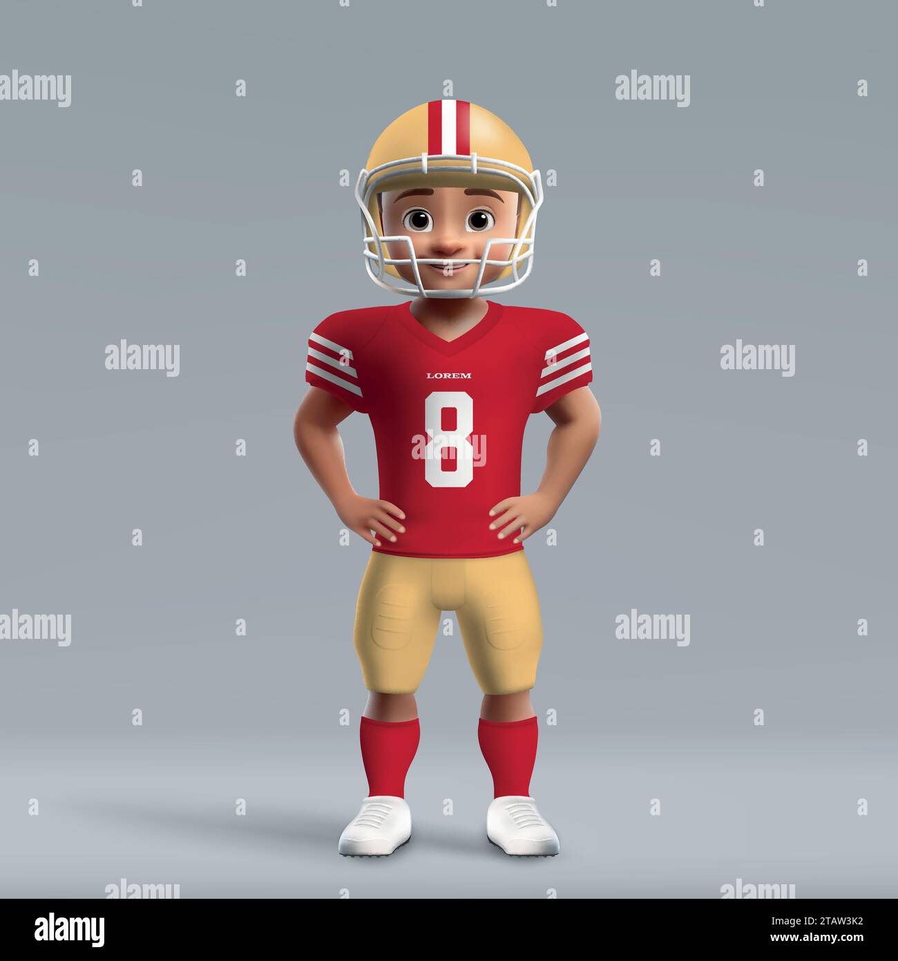 3d cartoon cute young american football player in San Francisco 49ers ...