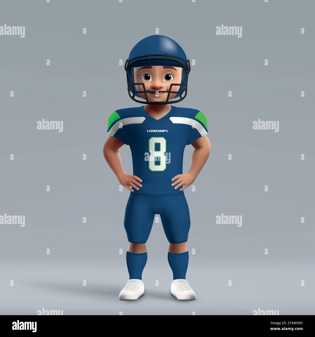 3d cartoon cute young american football player in Seattle Seahawks ...