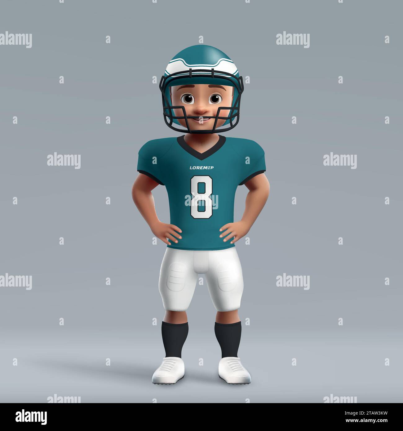 3d cartoon cute young american football player in Philadelphia Eagles ...