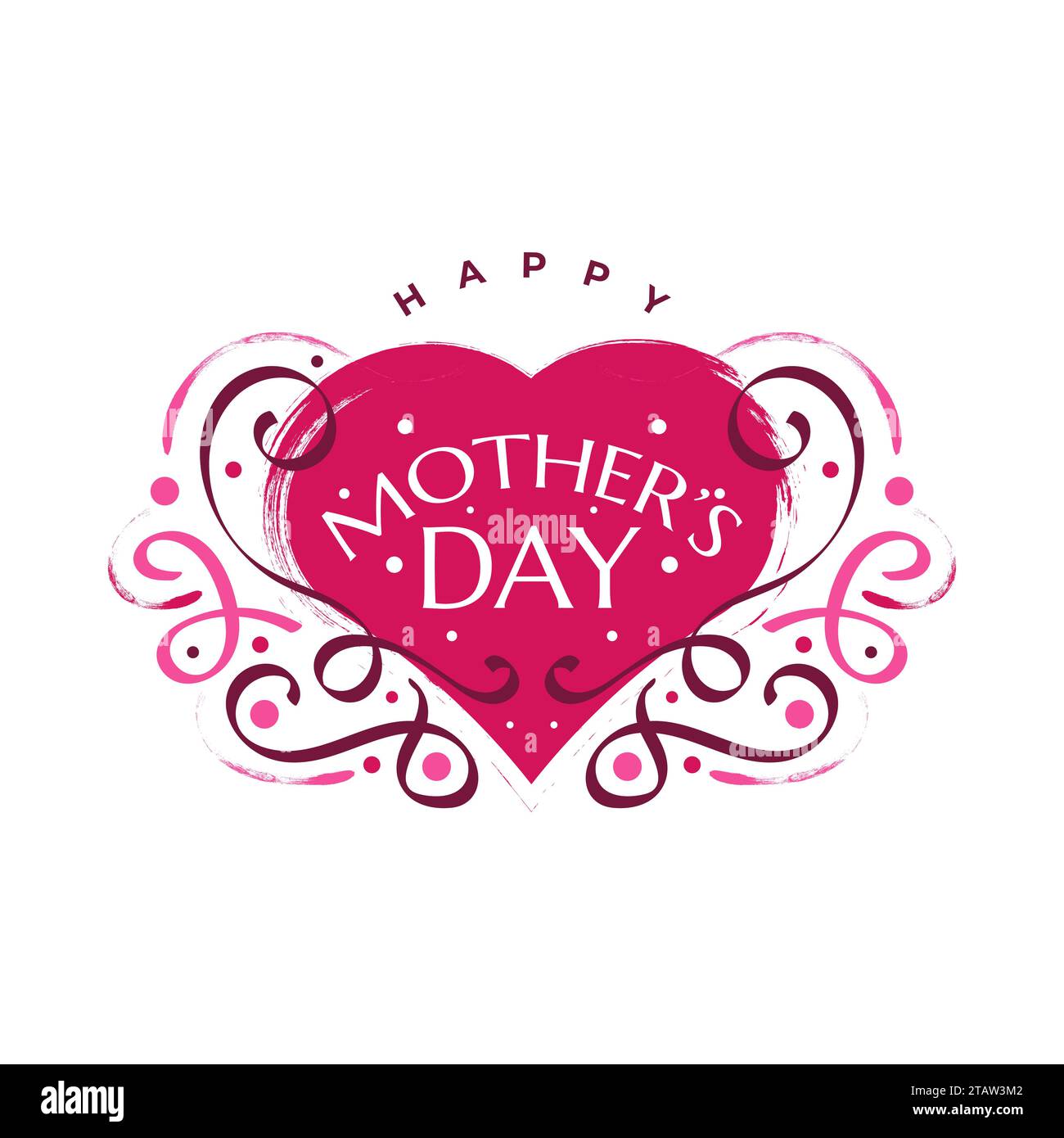 Happy Mother's Day Lettering with Cute Red Heart Illustration. Mothers ...