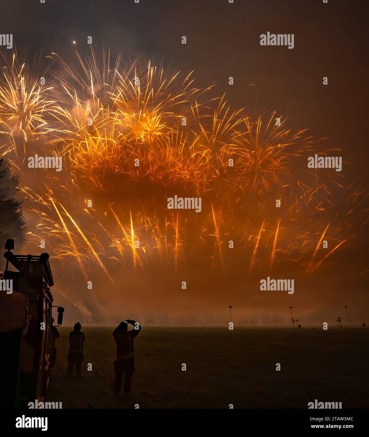 A crowd of people admiring the vibrant display of fireworks lighting up ...