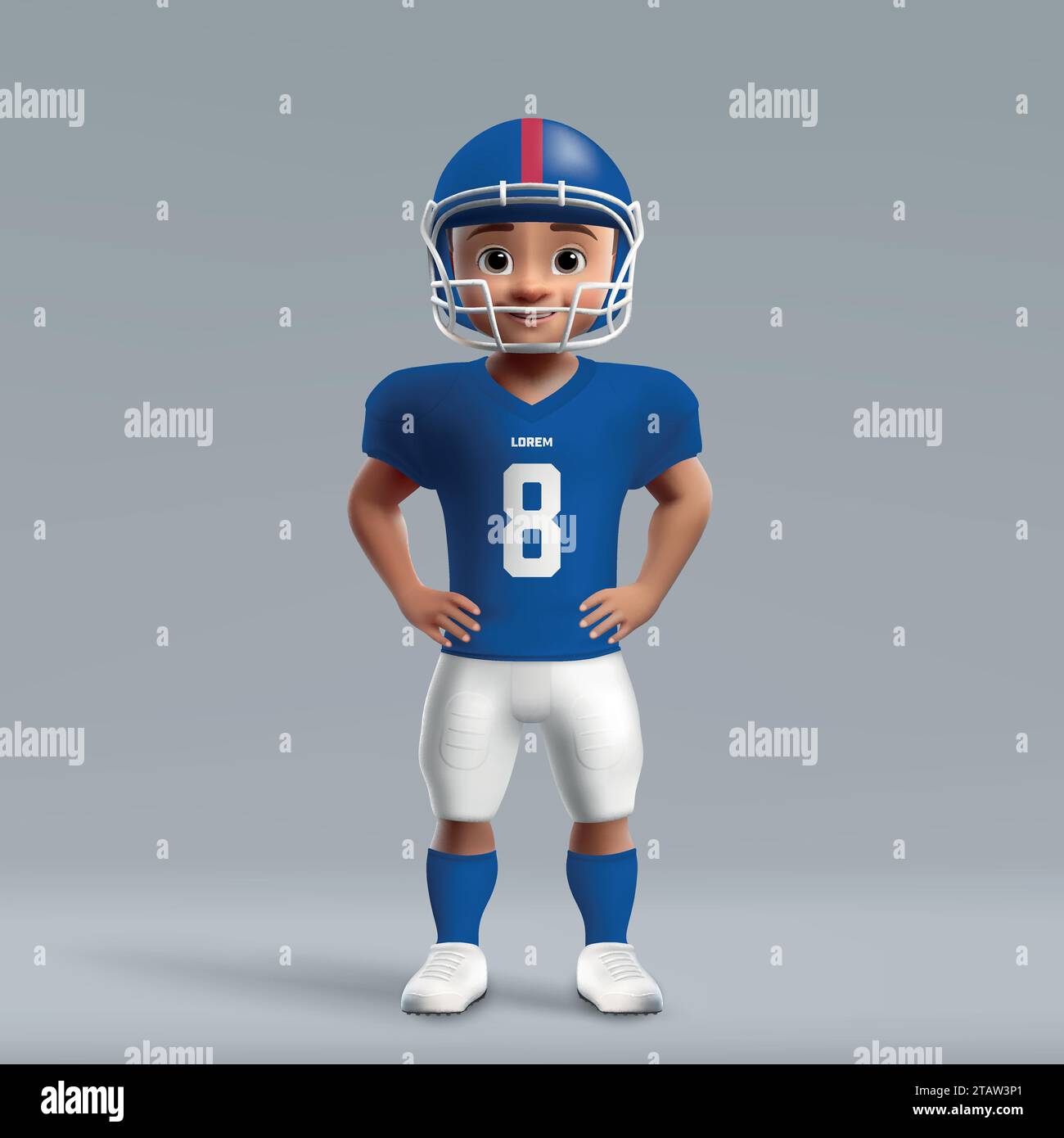 3d cartoon cute young american football player in New York Giants ...