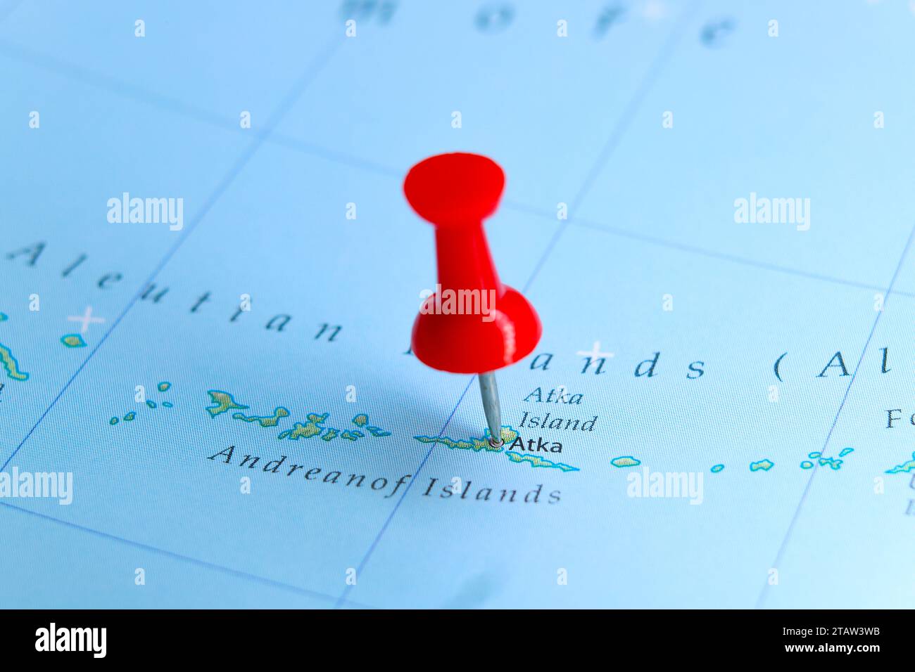 Atka island, Alaska pin on map Stock Photo - Alamy