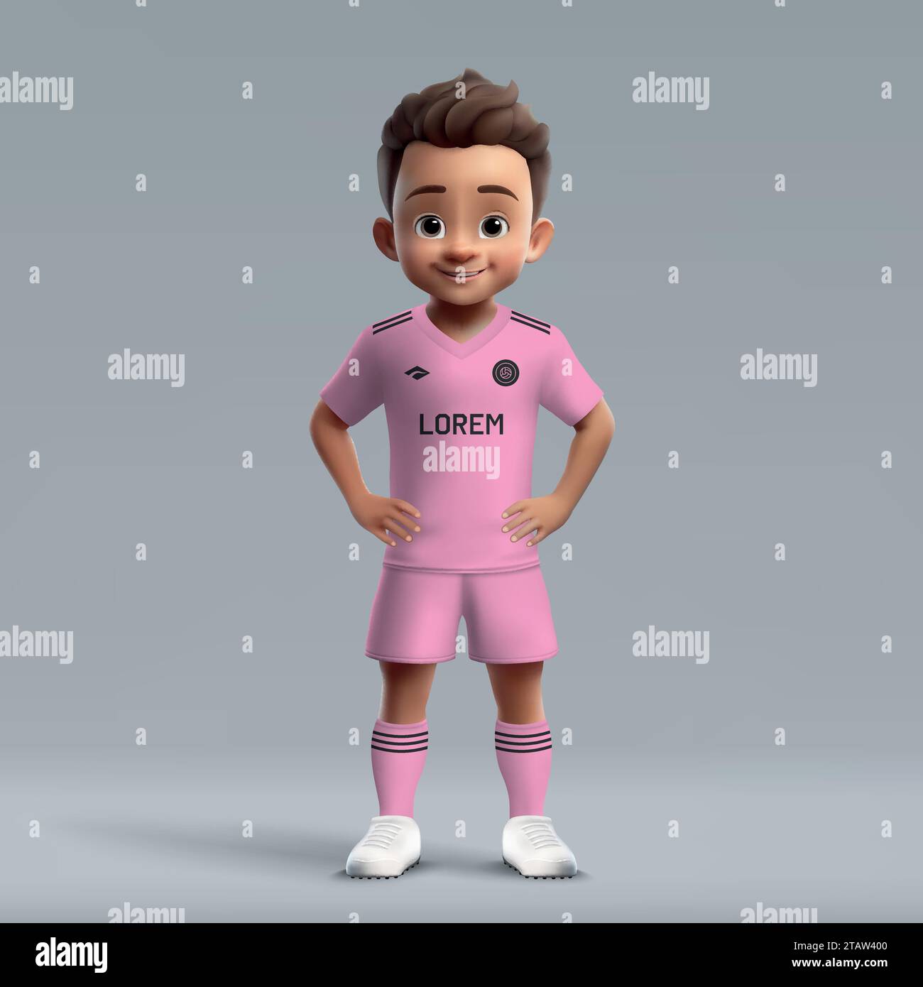 3d cartoon cute young soccer player in Miami football uniform. Football ...