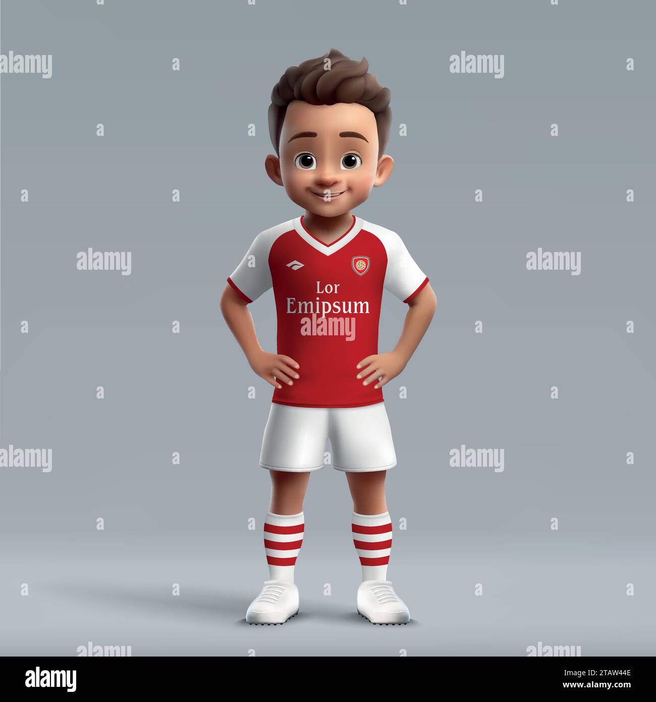 3d cartoon cute young soccer player in Arsenal football uniform ...
