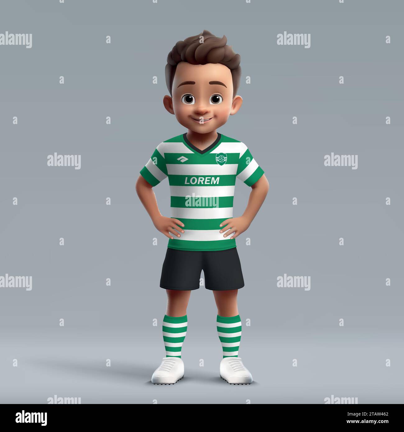 3d cartoon cute young soccer player in Sporting football uniform ...