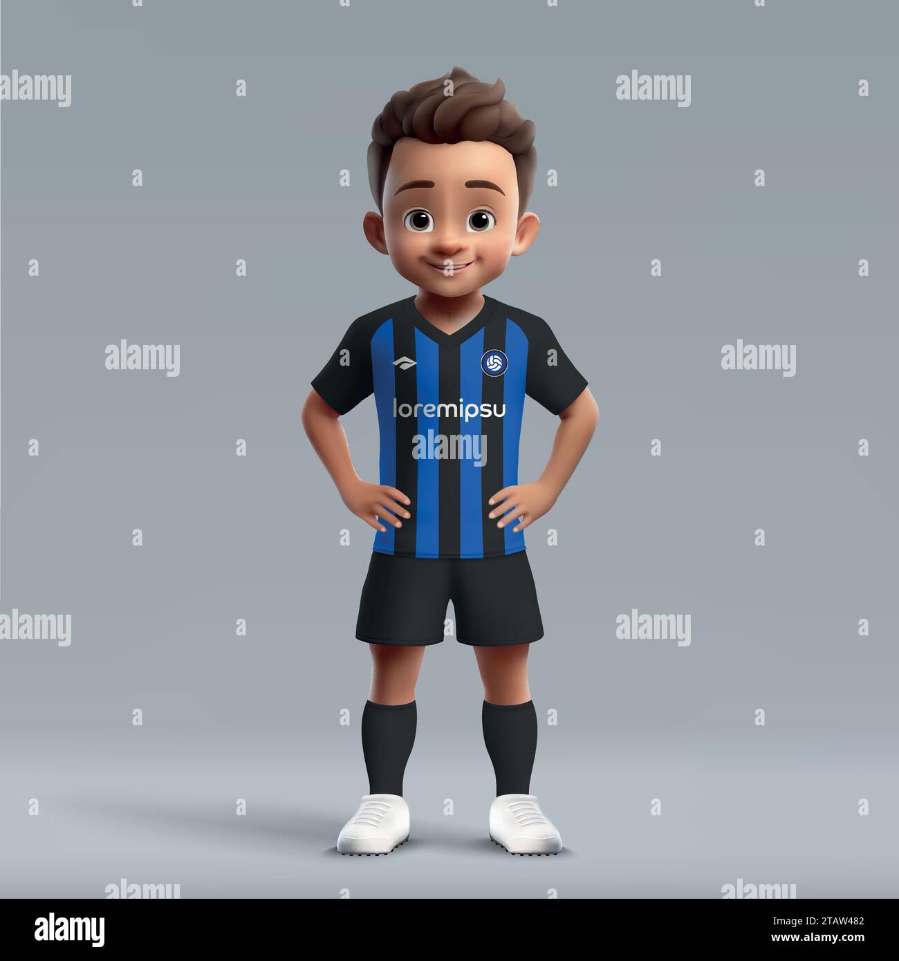 3d cartoon cute young soccer player in Inter football uniform. Football ...