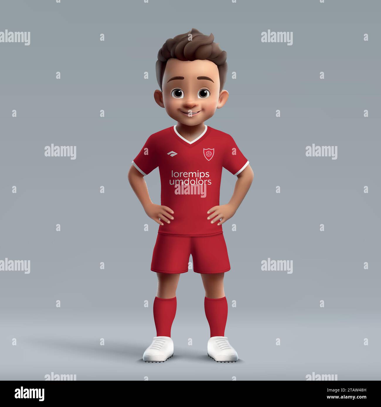 3d cartoon cute young soccer player in Liverpool football uniform ...