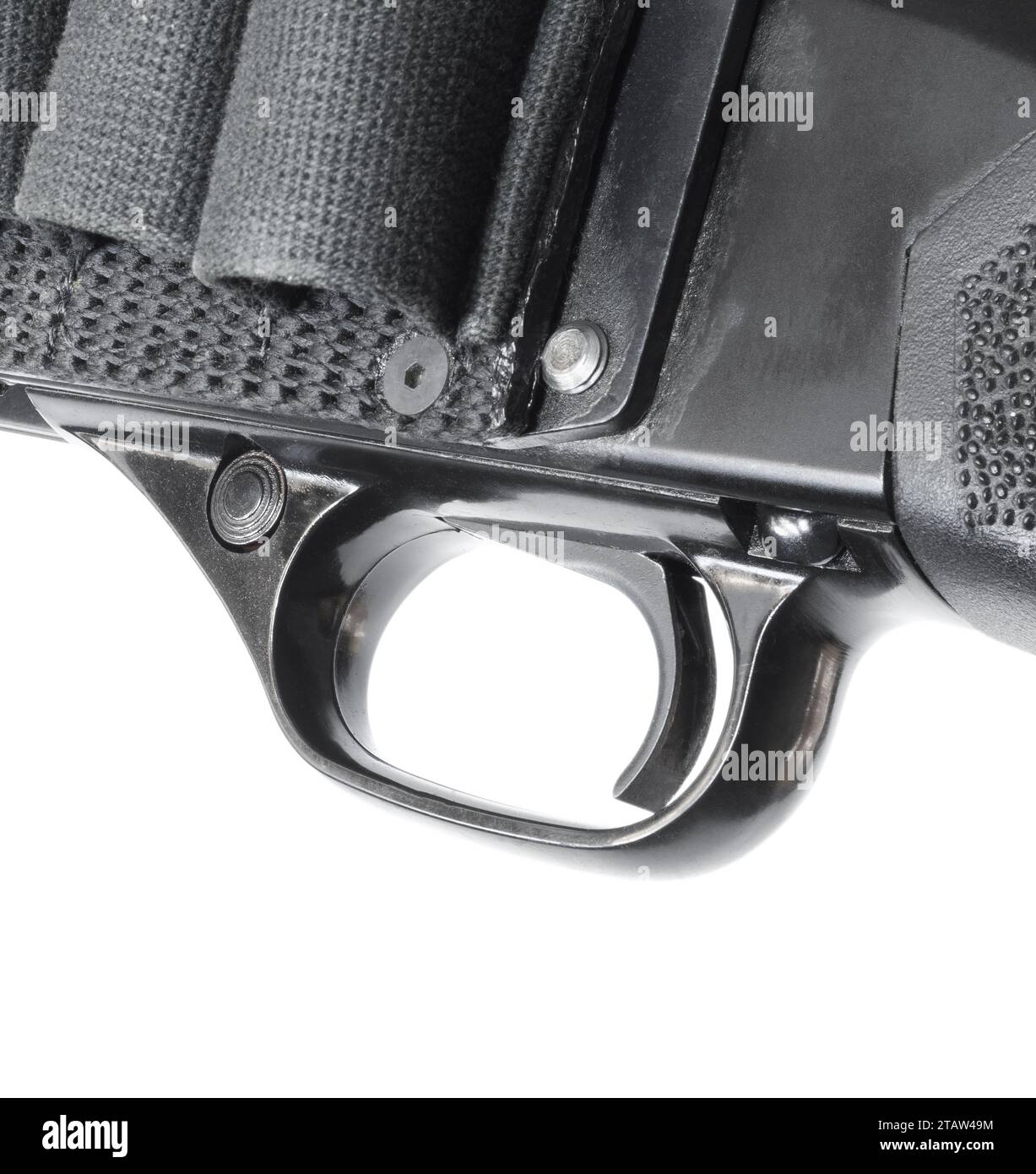 Crossbolt safety on a shotgun that is pushed on at the front of a ...