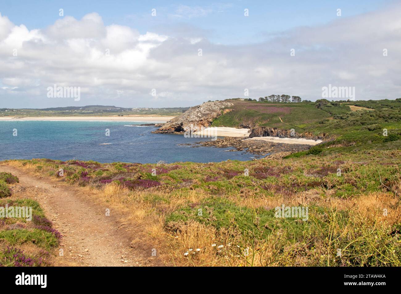 Coastal path at Pointe de Dinan on the Crozon peninsula. Finistère ...