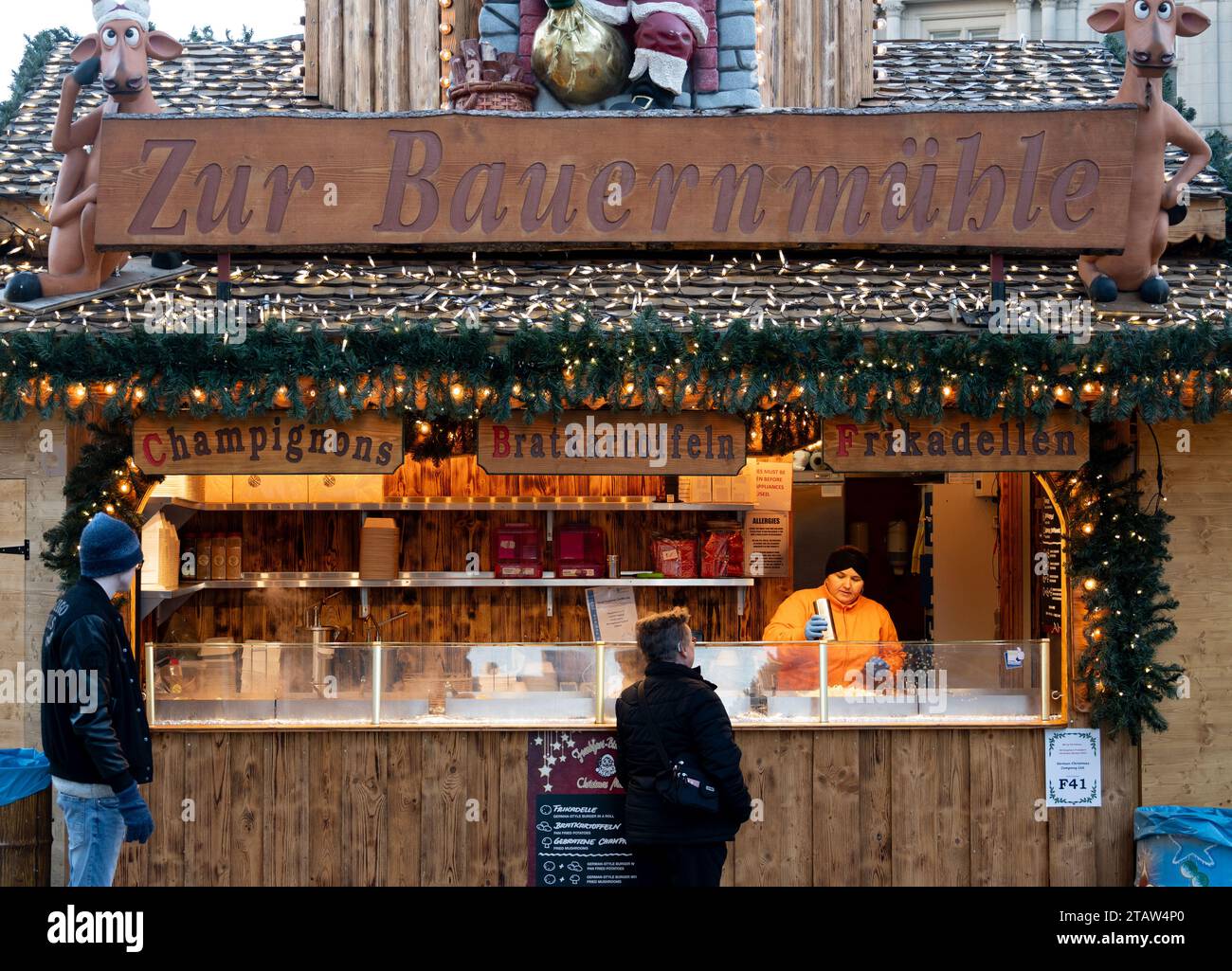 A food stall at the German market, Birmingham, West Midlands, England ...