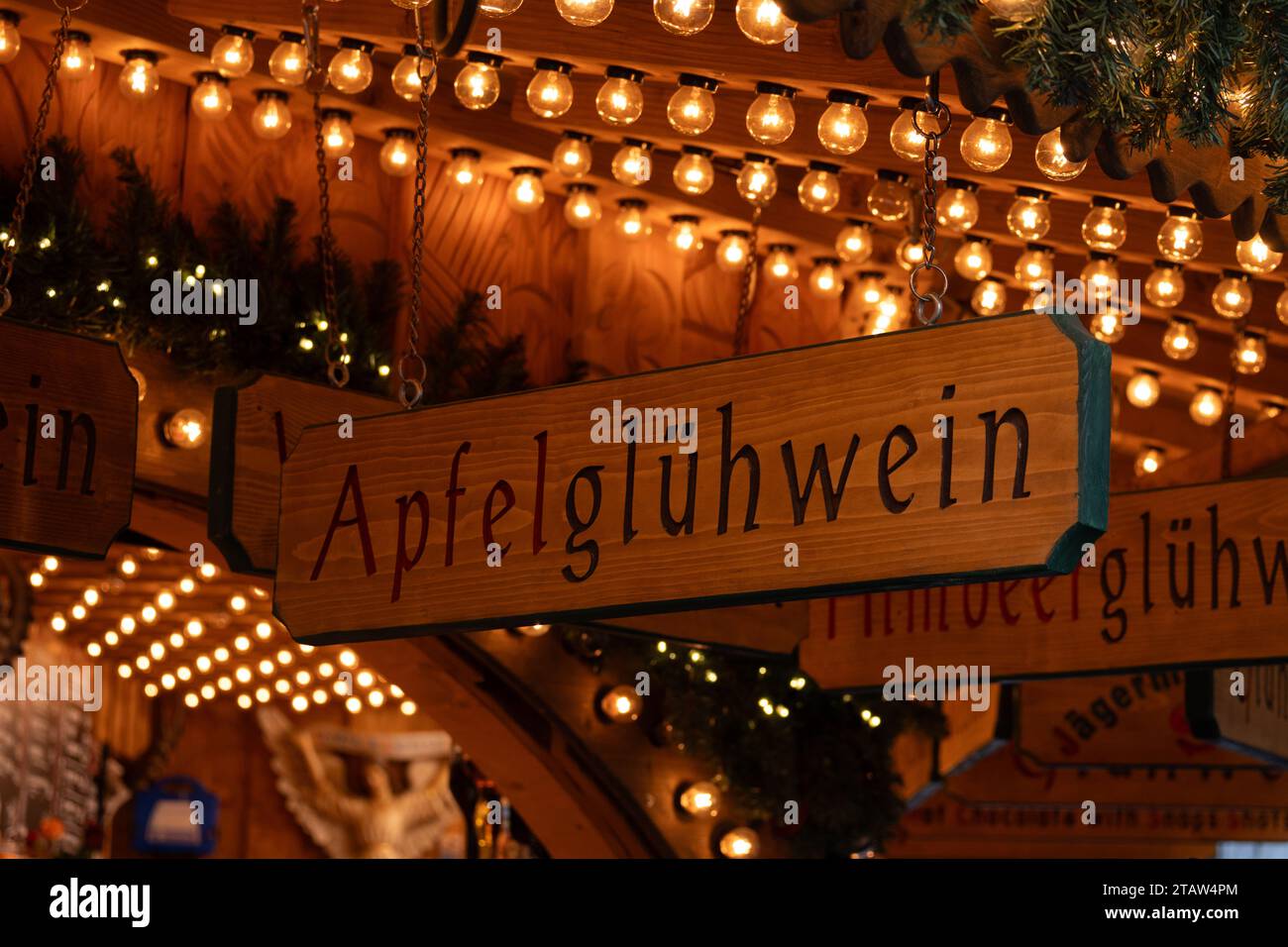 Drinks signs at the German market, Birmingham, West Midlands, England ...