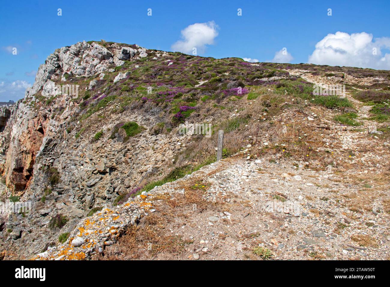 Coastal path at Pointe de Dinan on the Crozon peninsula. Finistère ...