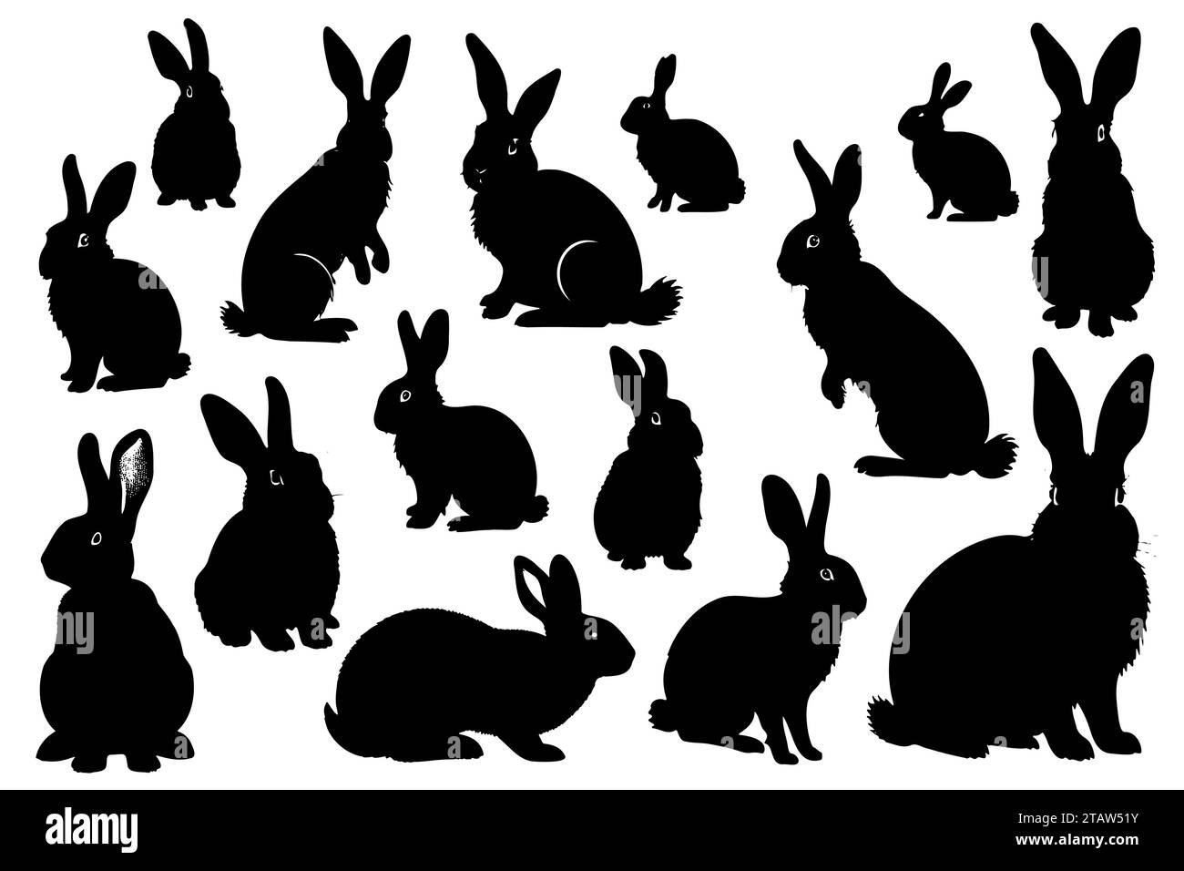 Various silhouettes easter bunnies isolated on white background. Set ...