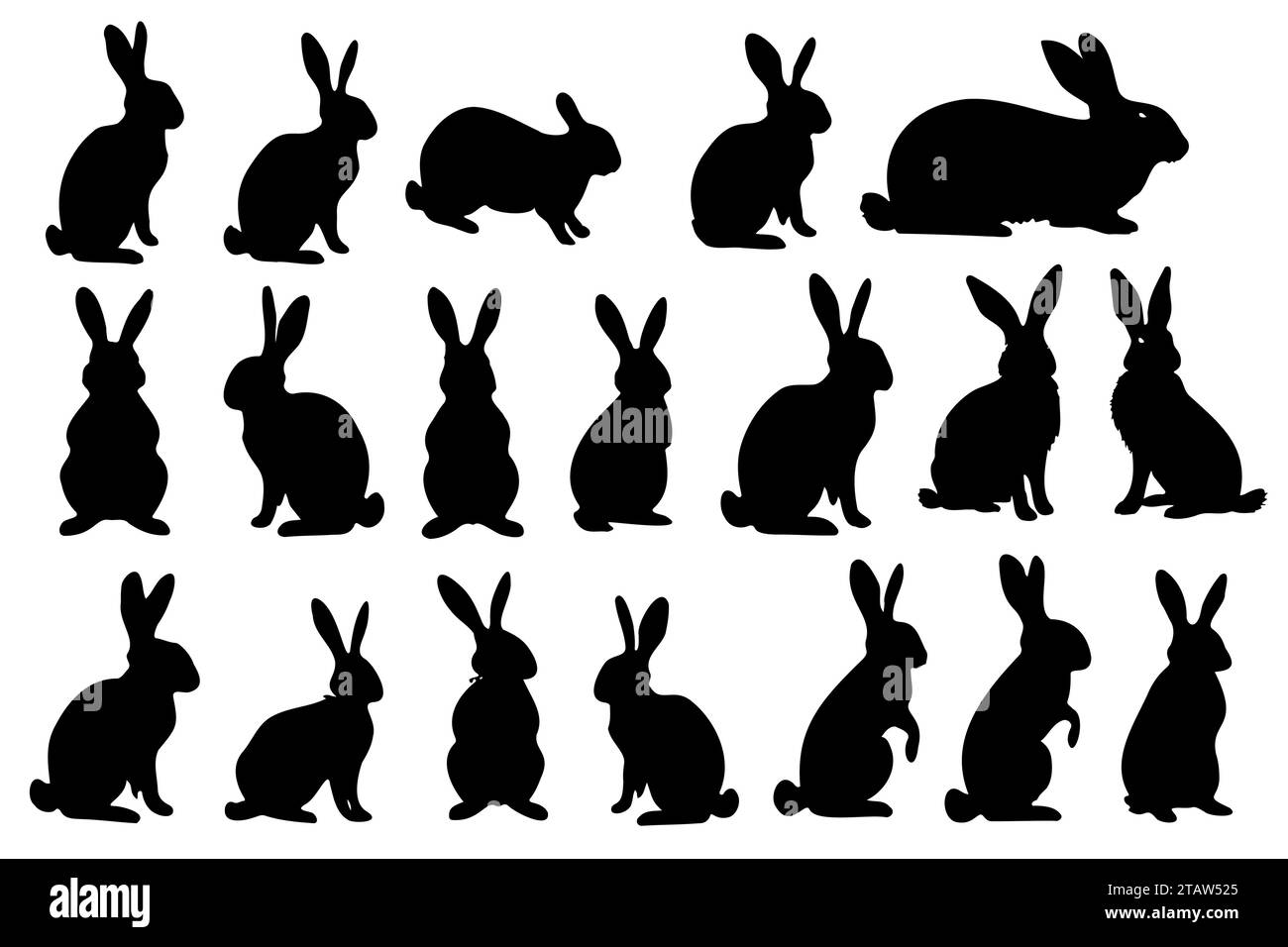 Collection of different silhouettes of black Easter bunnies Stock ...