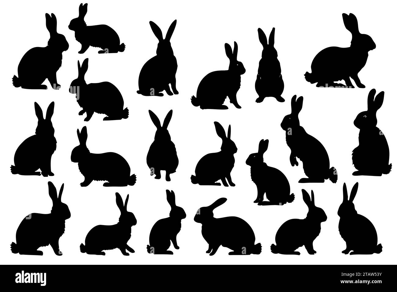 Various silhouettes easter bunnies isolated on white background. Set ...