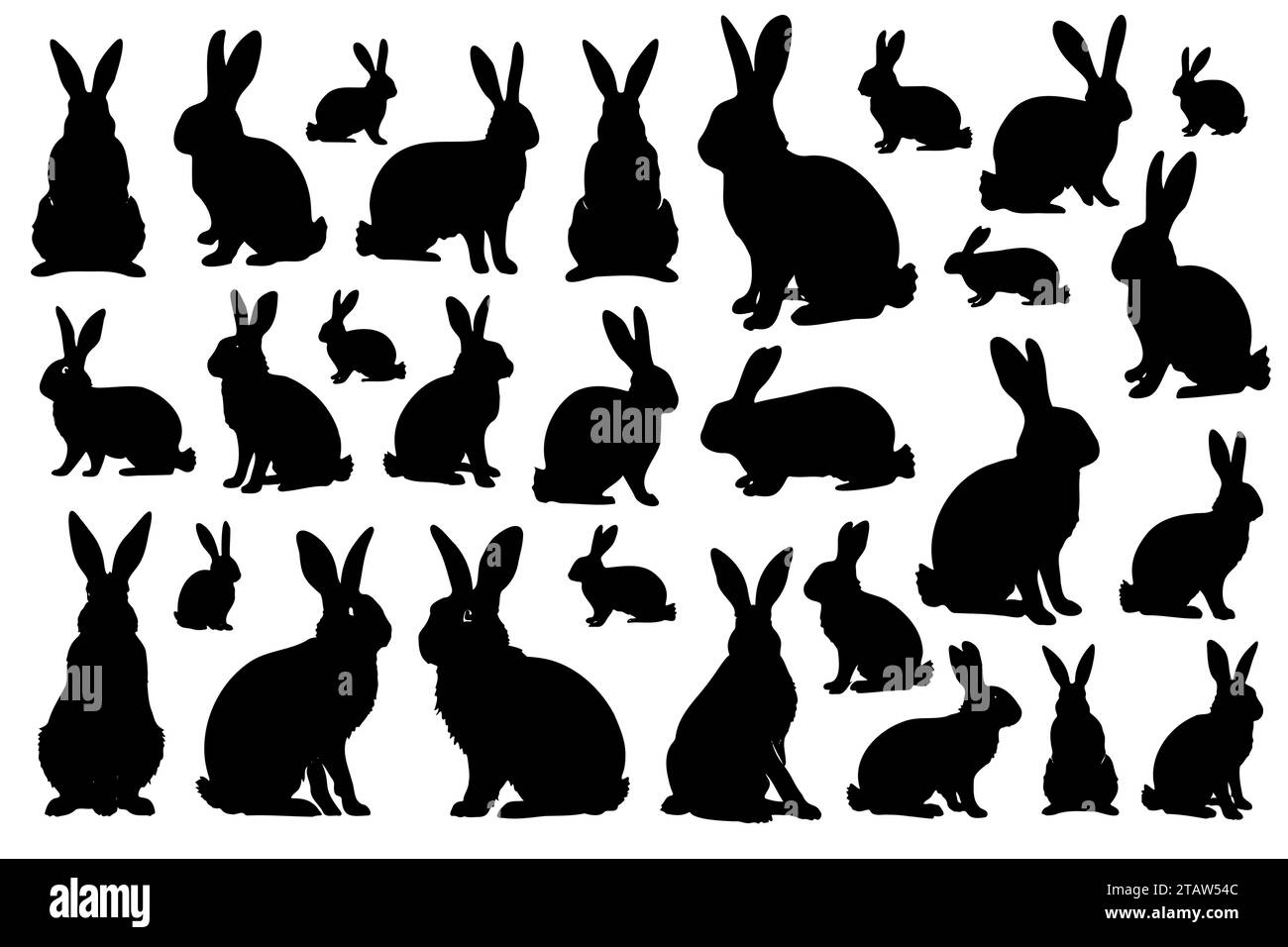 Collection of different silhouettes of black Easter bunnies Stock ...