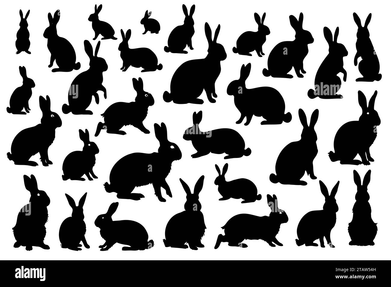 Collection of different silhouettes of black Easter bunnies Stock ...