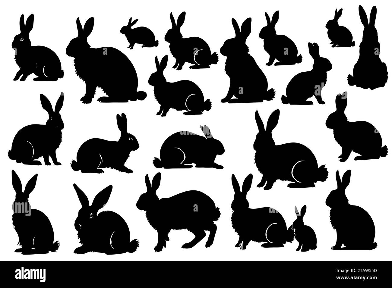 Various silhouettes easter bunnies isolated on white background. Set ...