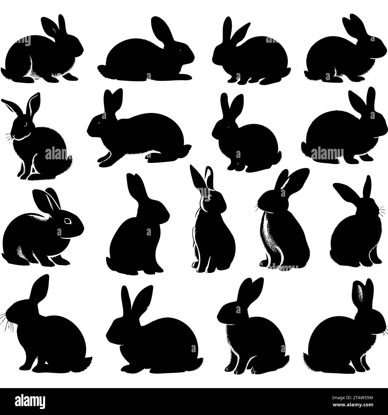 Isolated rabbit on white background, set of different rabbit ...