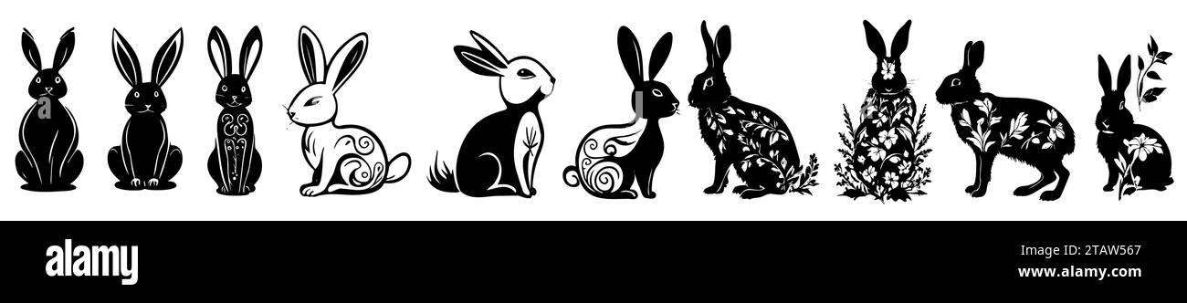 Isolated rabbit on white background, set of different rabbit ...