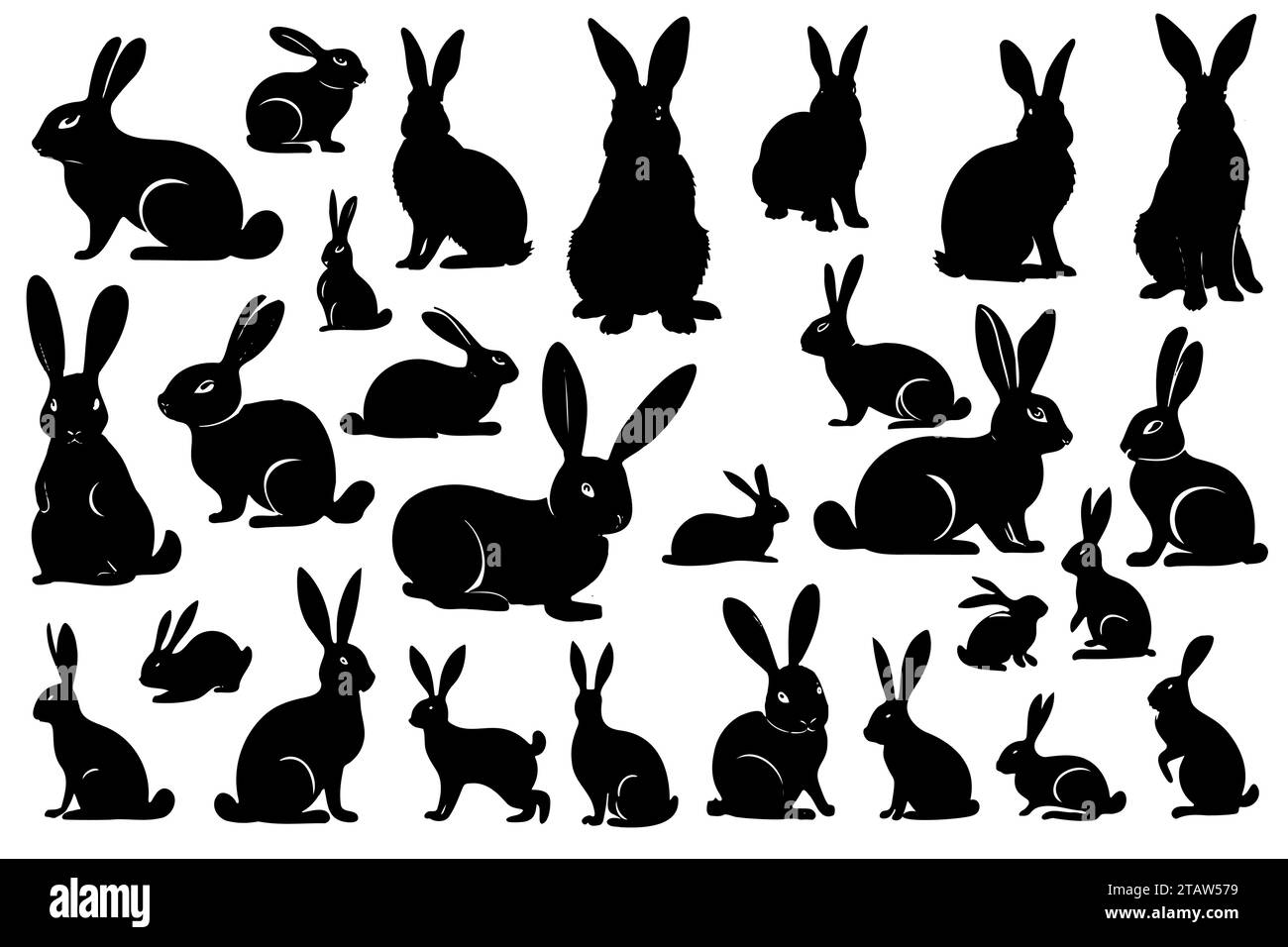 Collection of different silhouettes of black Easter bunnies Stock ...