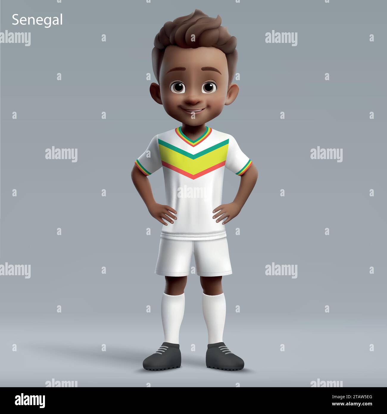 3d cartoon cute young soccer player in Senegal national team kit ...