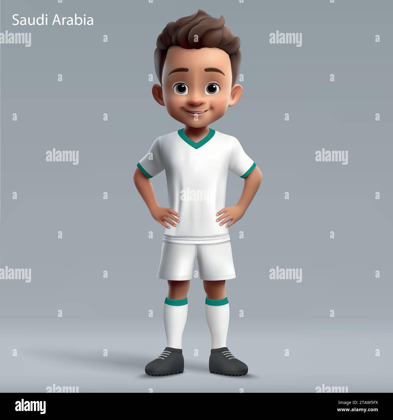3d cartoon cute young soccer player in Saudi Arabia national team kit ...