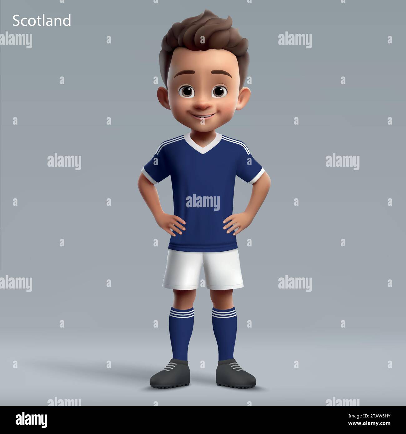 3d cartoon cute young soccer player in Scotland national team kit ...