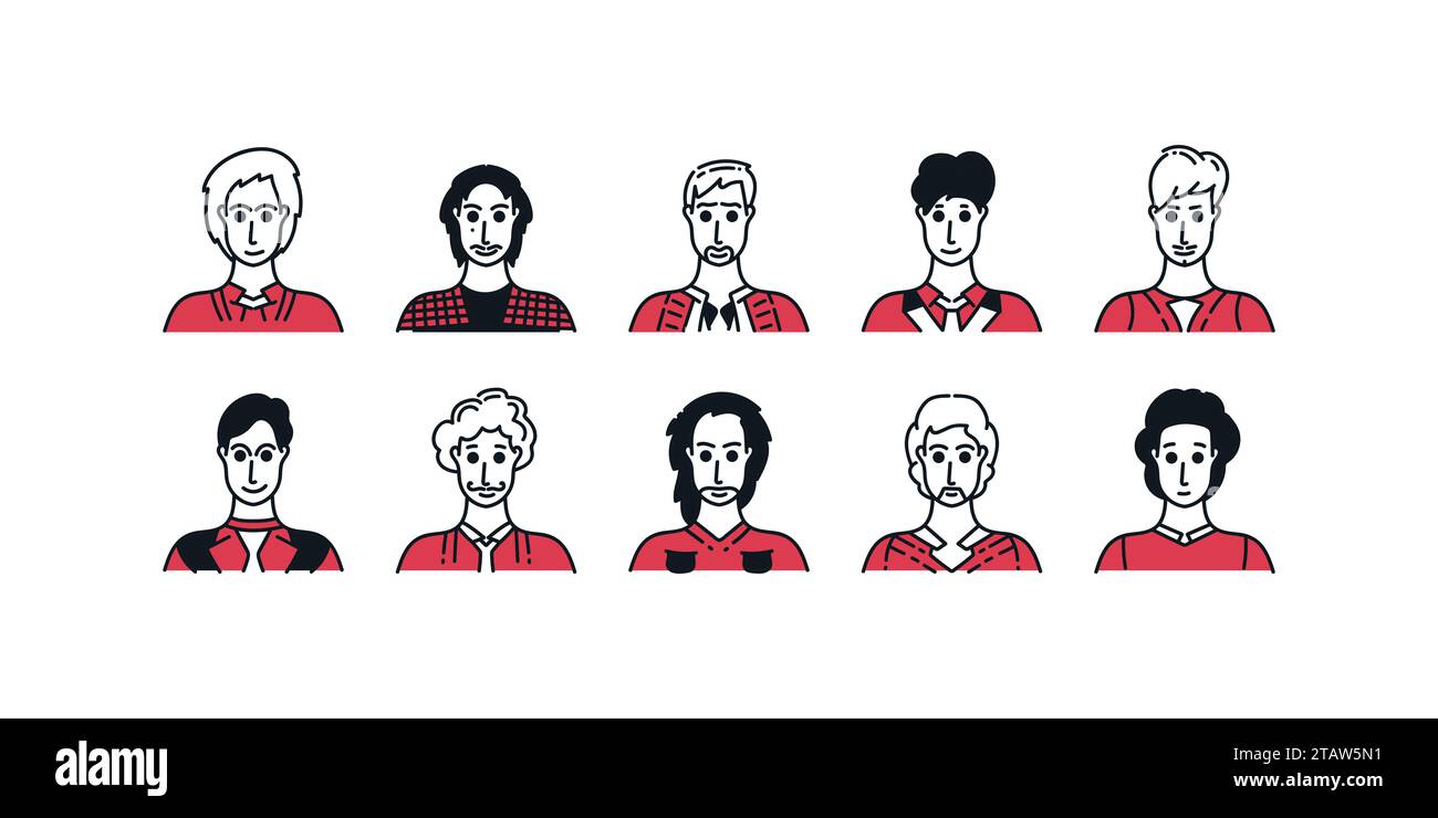 Set of People Avatars with Minimal Cartoon Style and Various ...