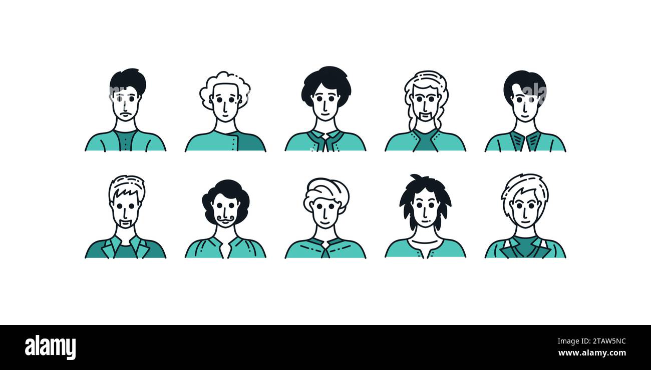 Set of People Avatars with Minimal Cartoon Style and Various ...