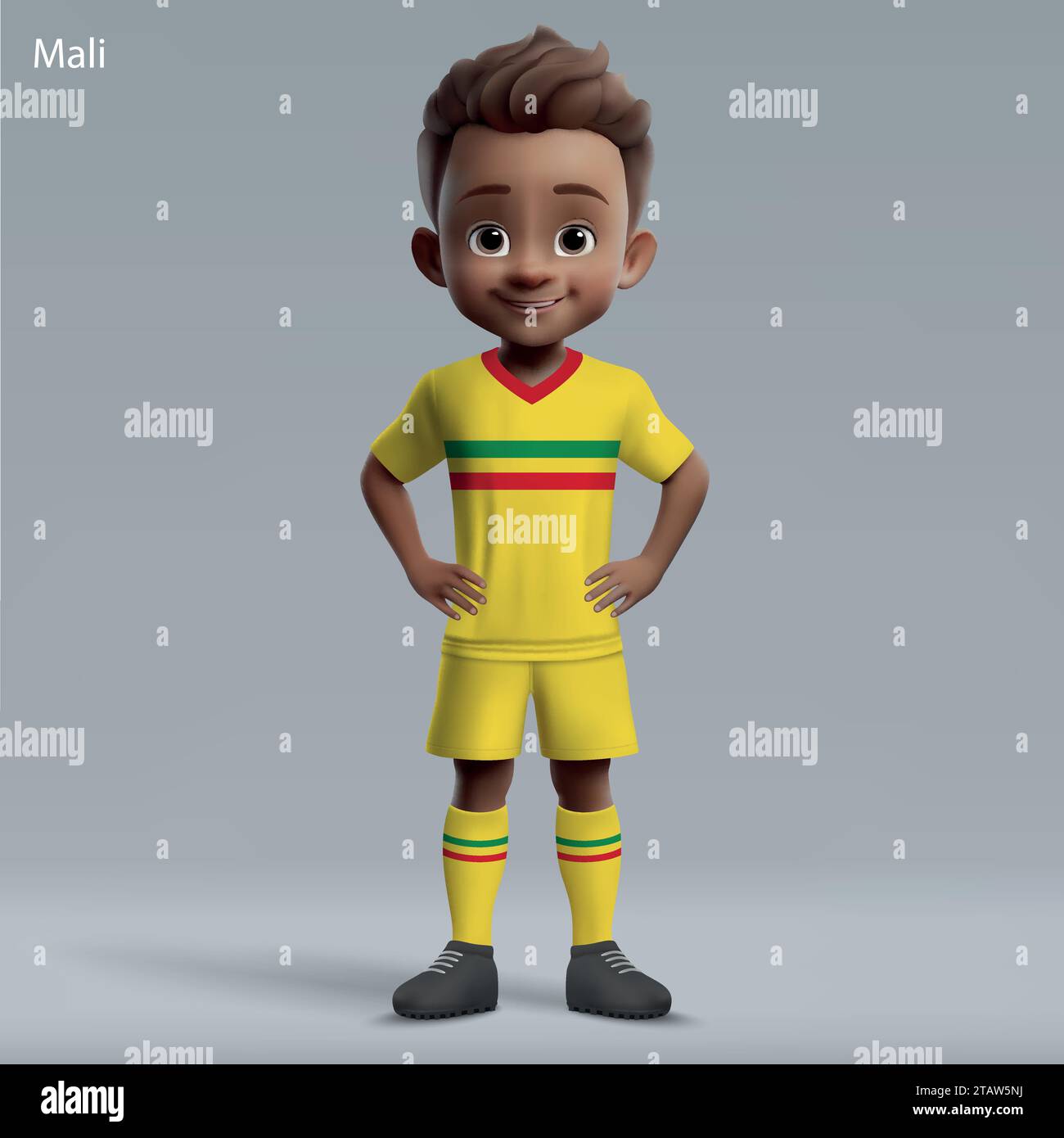 3d cartoon cute young soccer player in Mali national team kit. Football ...