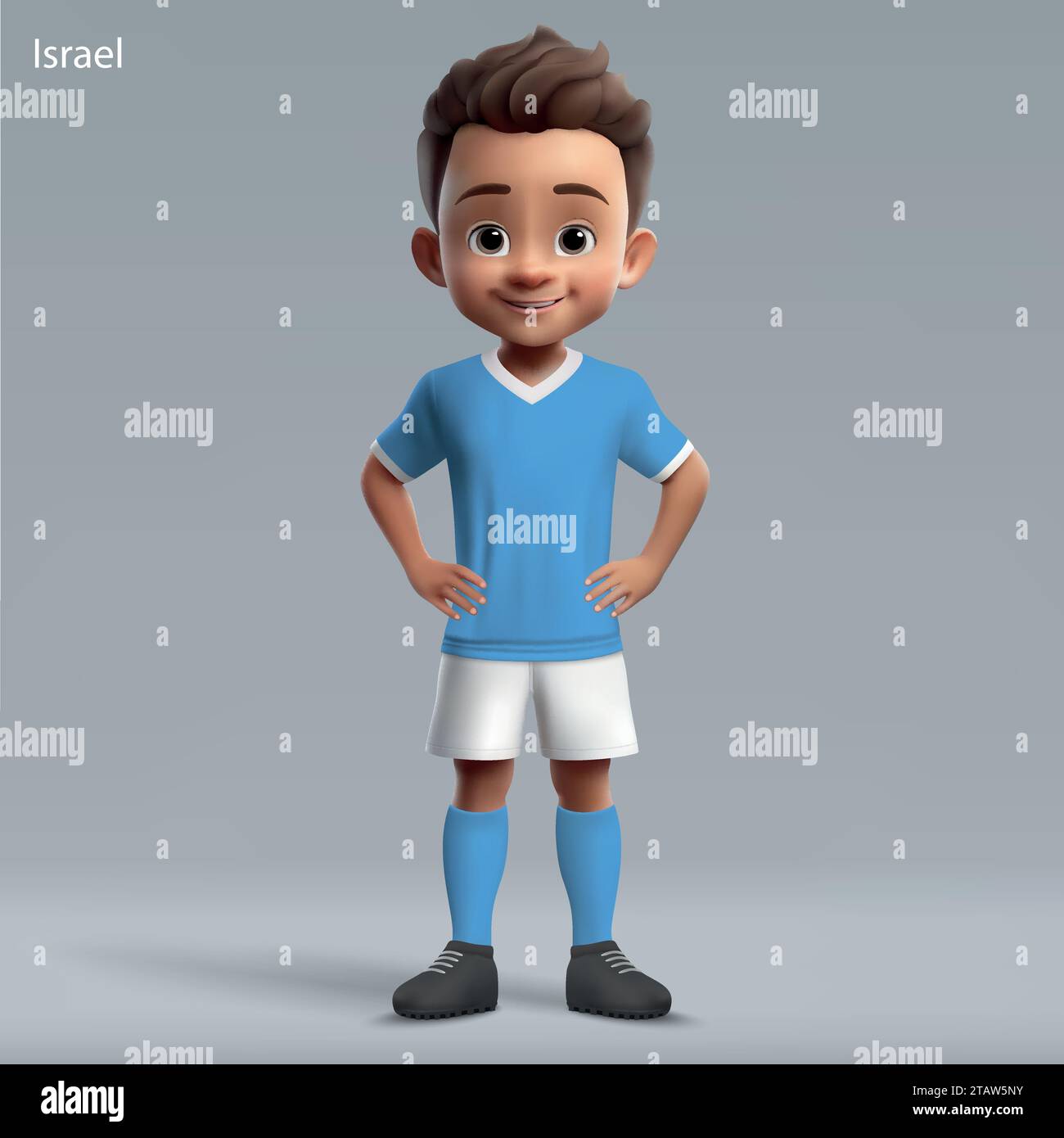 3d cartoon cute young soccer player in Israel national team kit ...