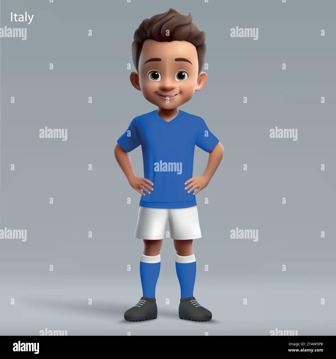 3d cartoon cute young soccer player in Italy national team kit ...