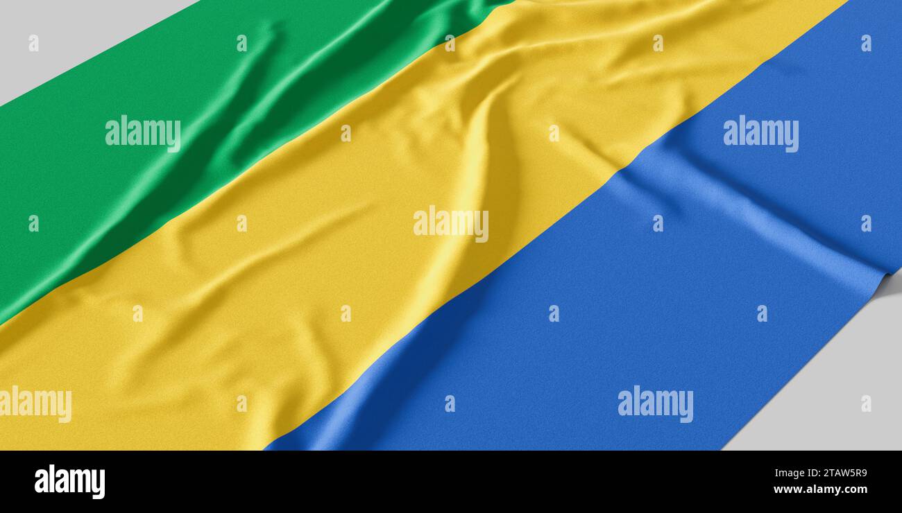 Flag of Gabon. Fabric textured Gabon flag isolated on white background ...