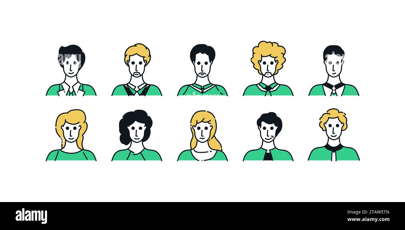 Set of People Avatars with Minimal Cartoon Style and Various ...