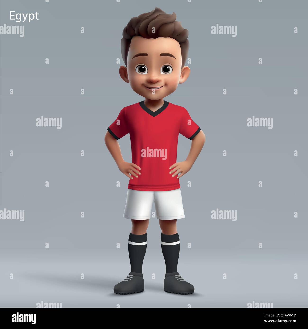 3d cartoon cute young soccer player in Egypt national team kit ...