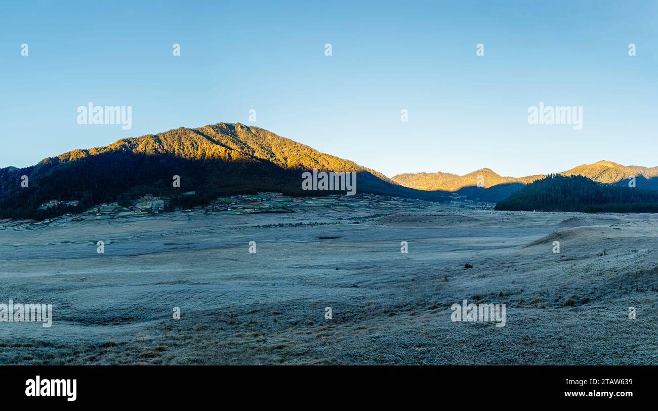 Panoramic view as the morning sun rises on the Black Mountains in the ...