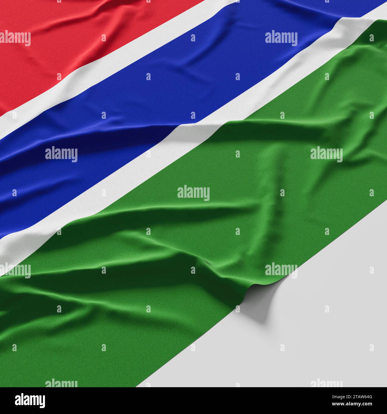 Flag of Gambia. Fabric textured Gambia flag isolated on white ...