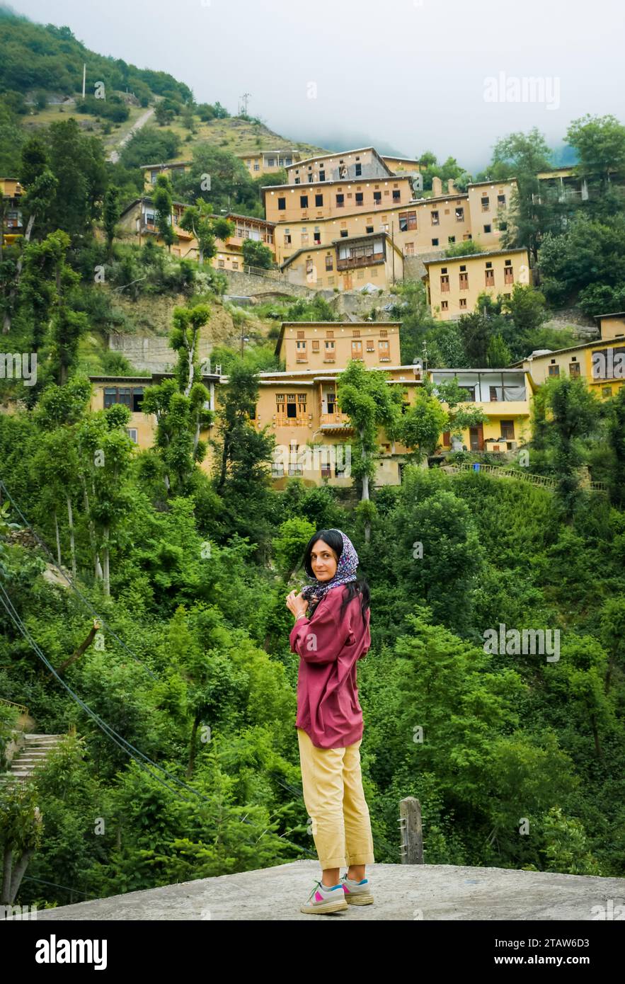 Tourist walk around Masuleh historical village in north east Iran ...