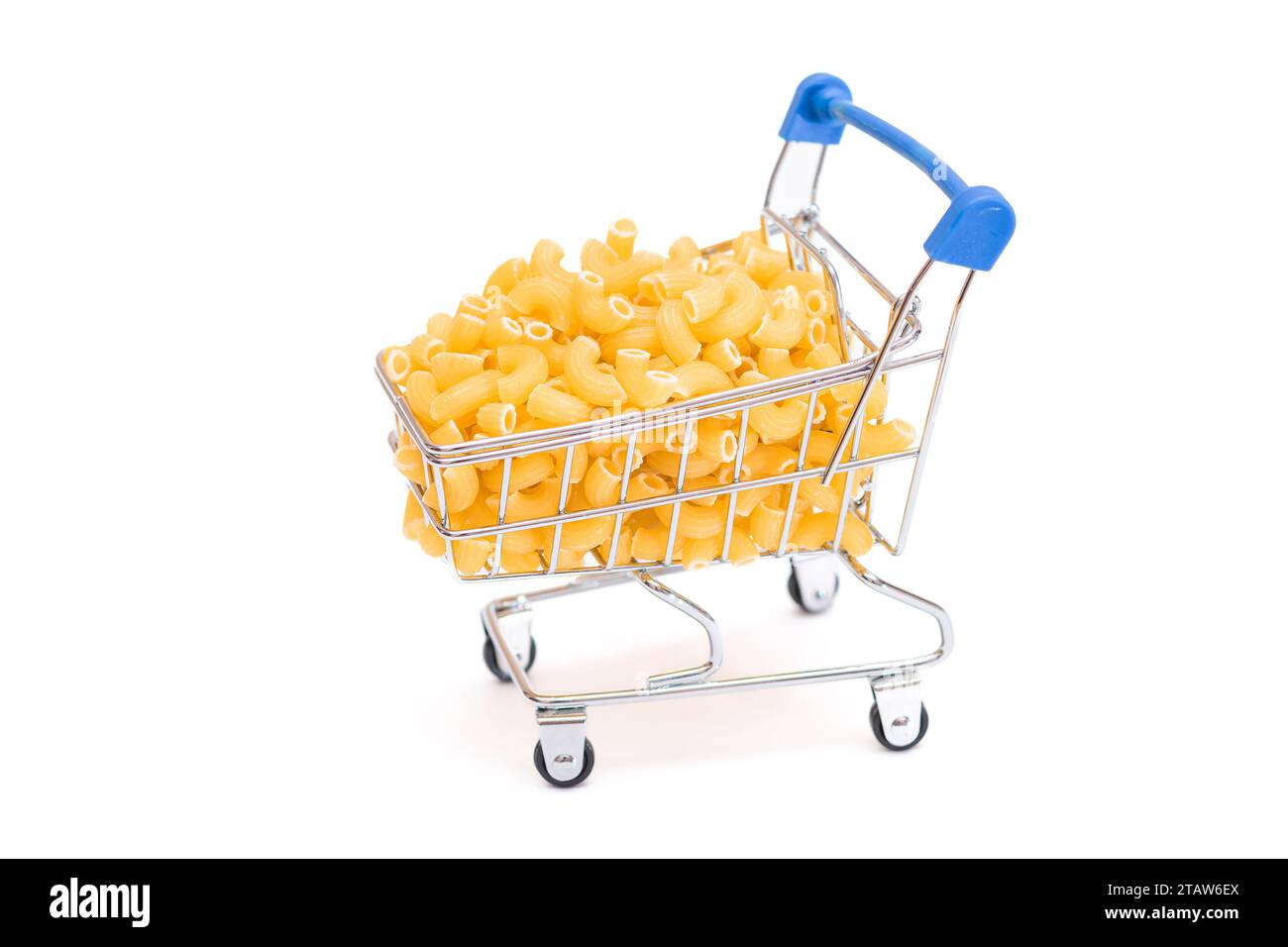 Uncooked Chifferi Rigati Pasta in Small Shopping Cart Isolated on White ...