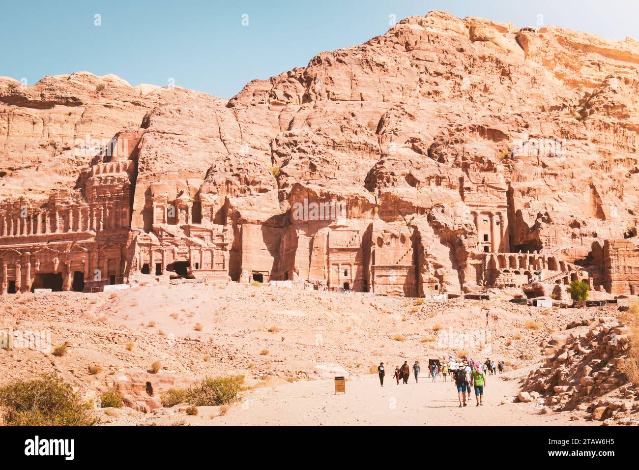 Tourists walk visit Petra historical landmark in Jordan on summer with ...