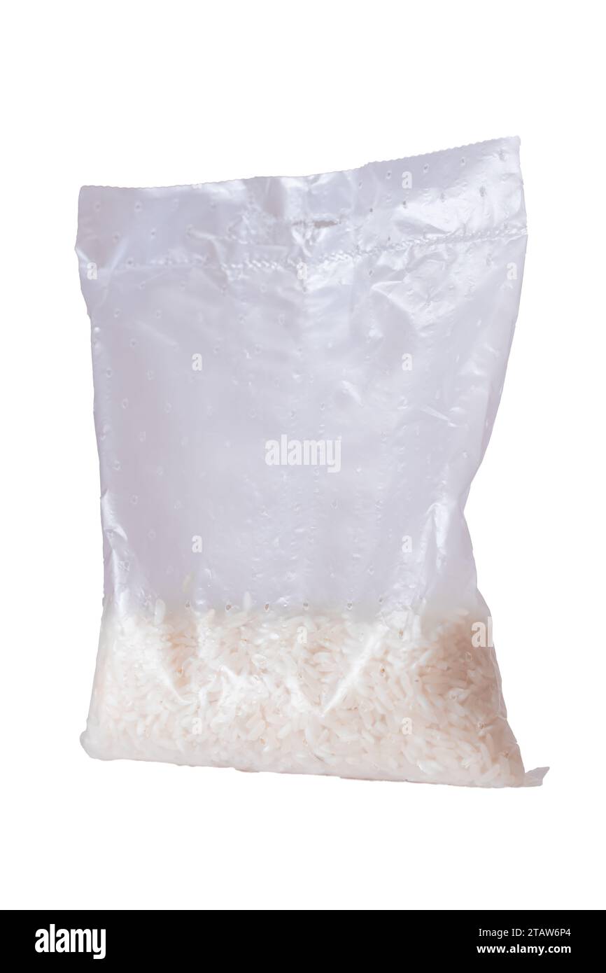 A Plastic Bag of White Long Grain Rice - Isolated on White Background ...