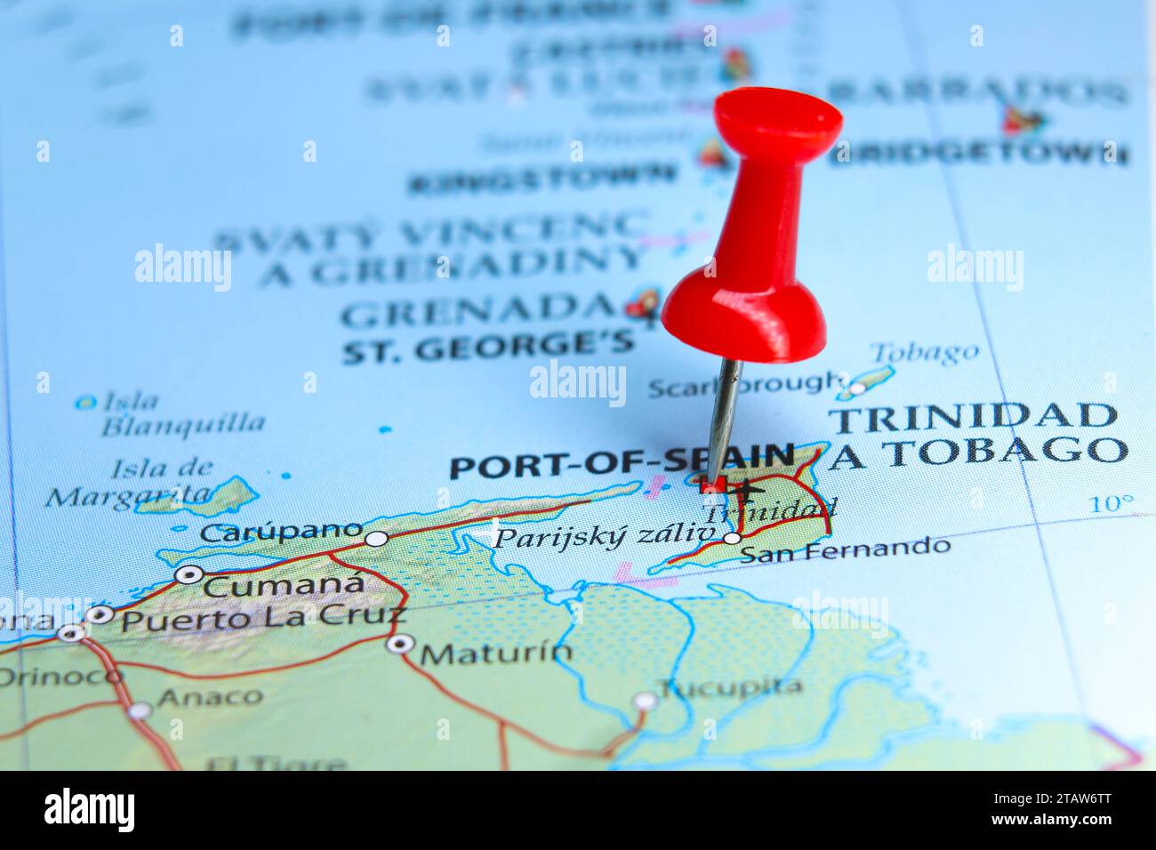 Port of Spain, Trinidad and Tobago pin on map Stock Photo - Alamy