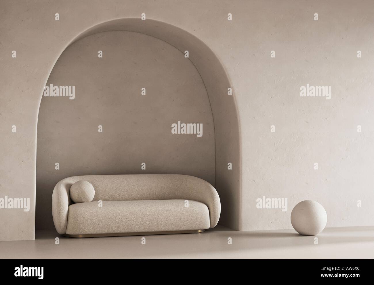 Sleek minimalism in interior design, a textured sofa embraces the curve ...