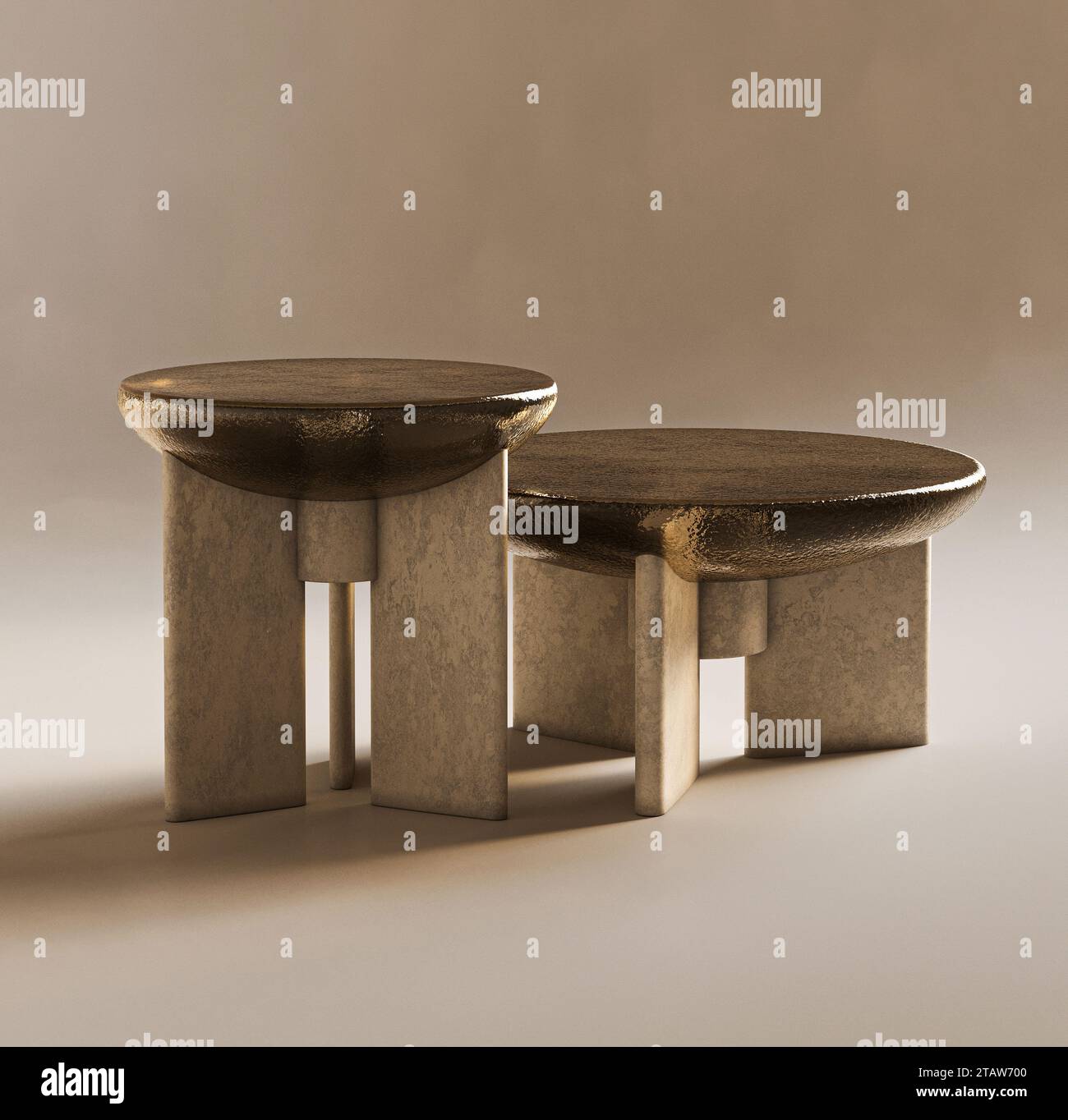 Contemporary minimalist furniture design with textured round tables in ...